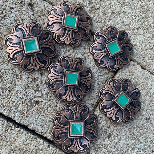 Antique Copper & Turquoise Conchos Western Concho - Etsy
