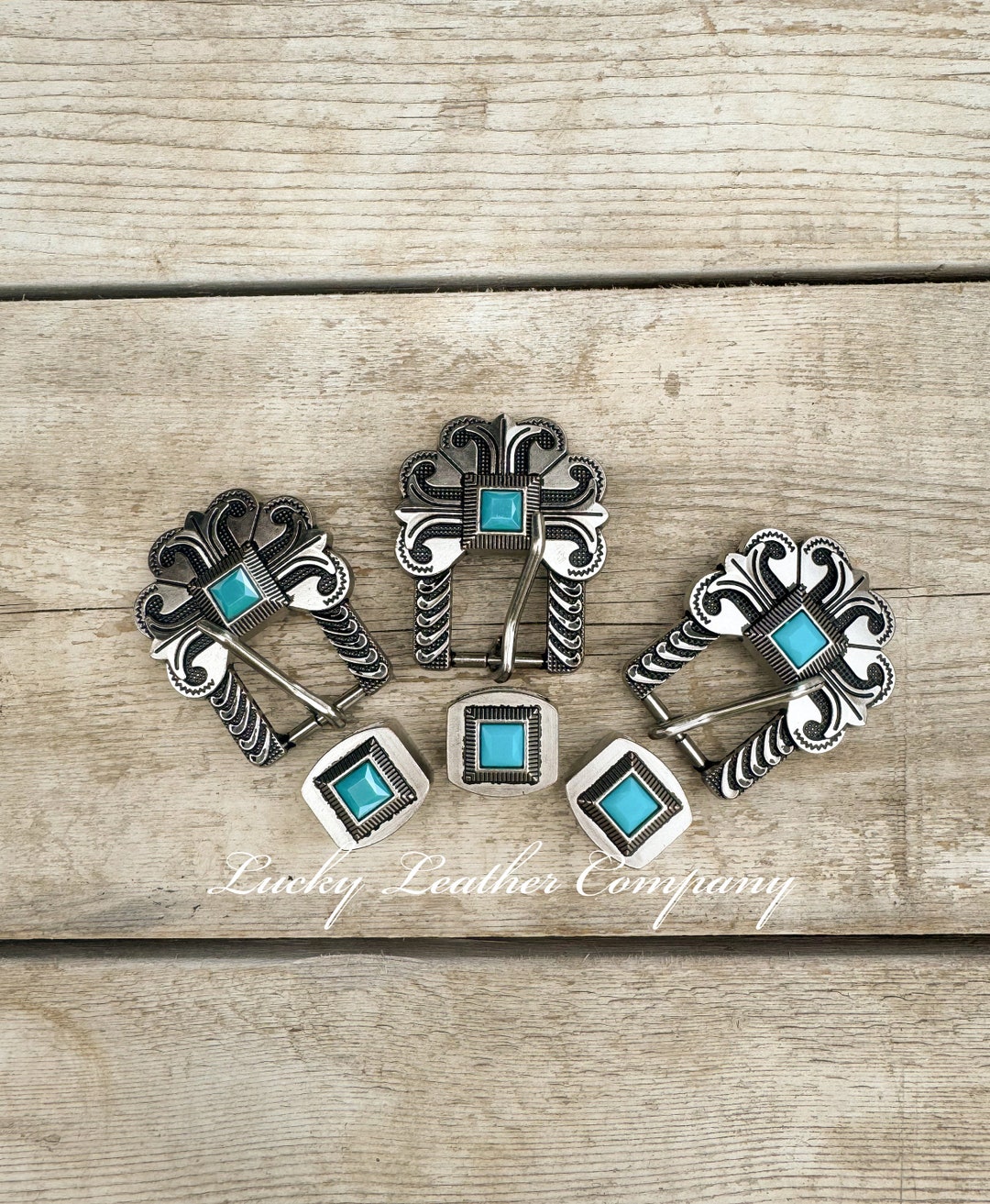 3/4" Antique Silver & Blue Buckle W Keeper, Leather Crafting, Hardware ...