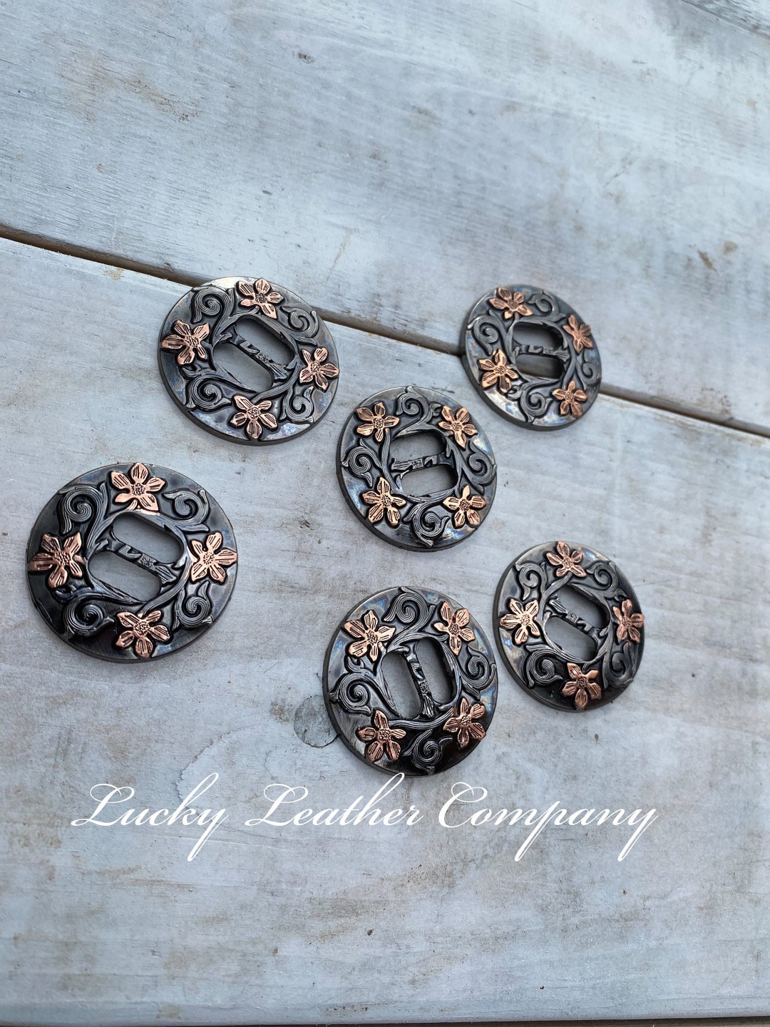 1.5" Slotted Floral Concho, Western Concho, Rose Gold Floral Western ...