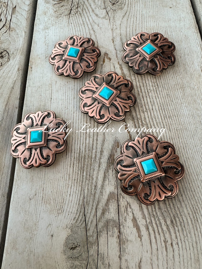 Turquoise & Copper Flower Concho, Western Concho, Leather Crafting ...