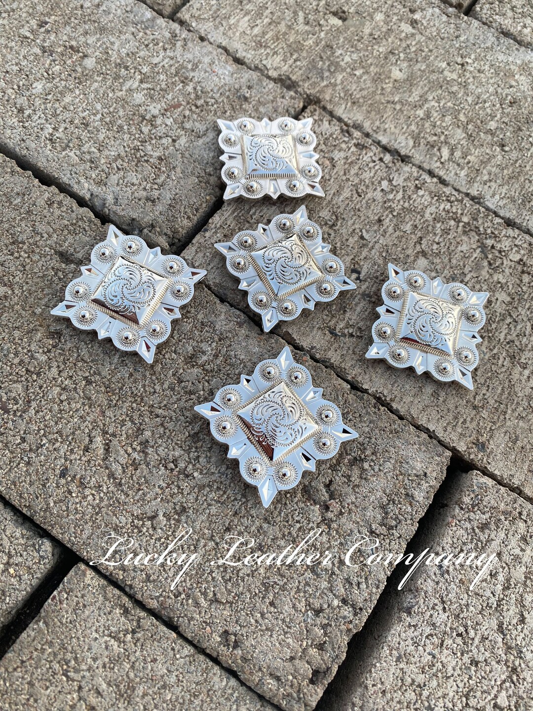 Bright Silver Square Berry Concho, Berry Concho, Leather Crafting ...
