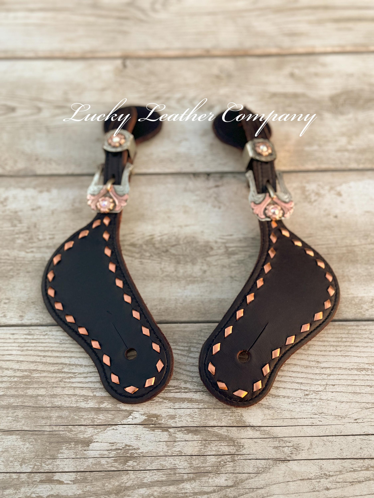 Copper & Chocolate Spur Straps, USA Made, Buckstitch Leather Boot ...
