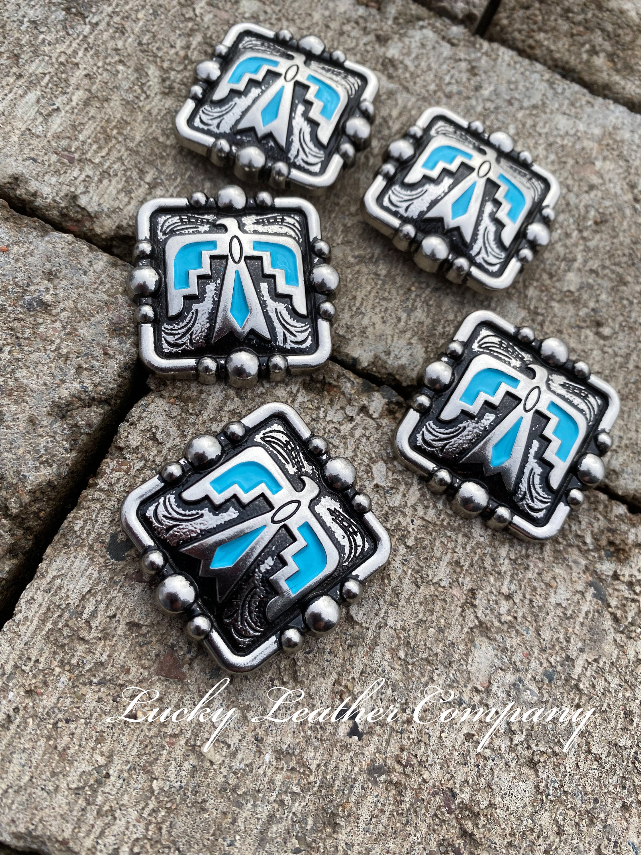 Antique Silver & Blue Thunderbird Conchos, Western Concho , Tack Making ...