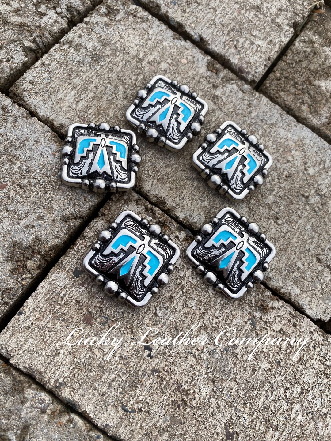 Antique Silver & Blue Thunderbird Conchos, Western Concho , Tack Making ...