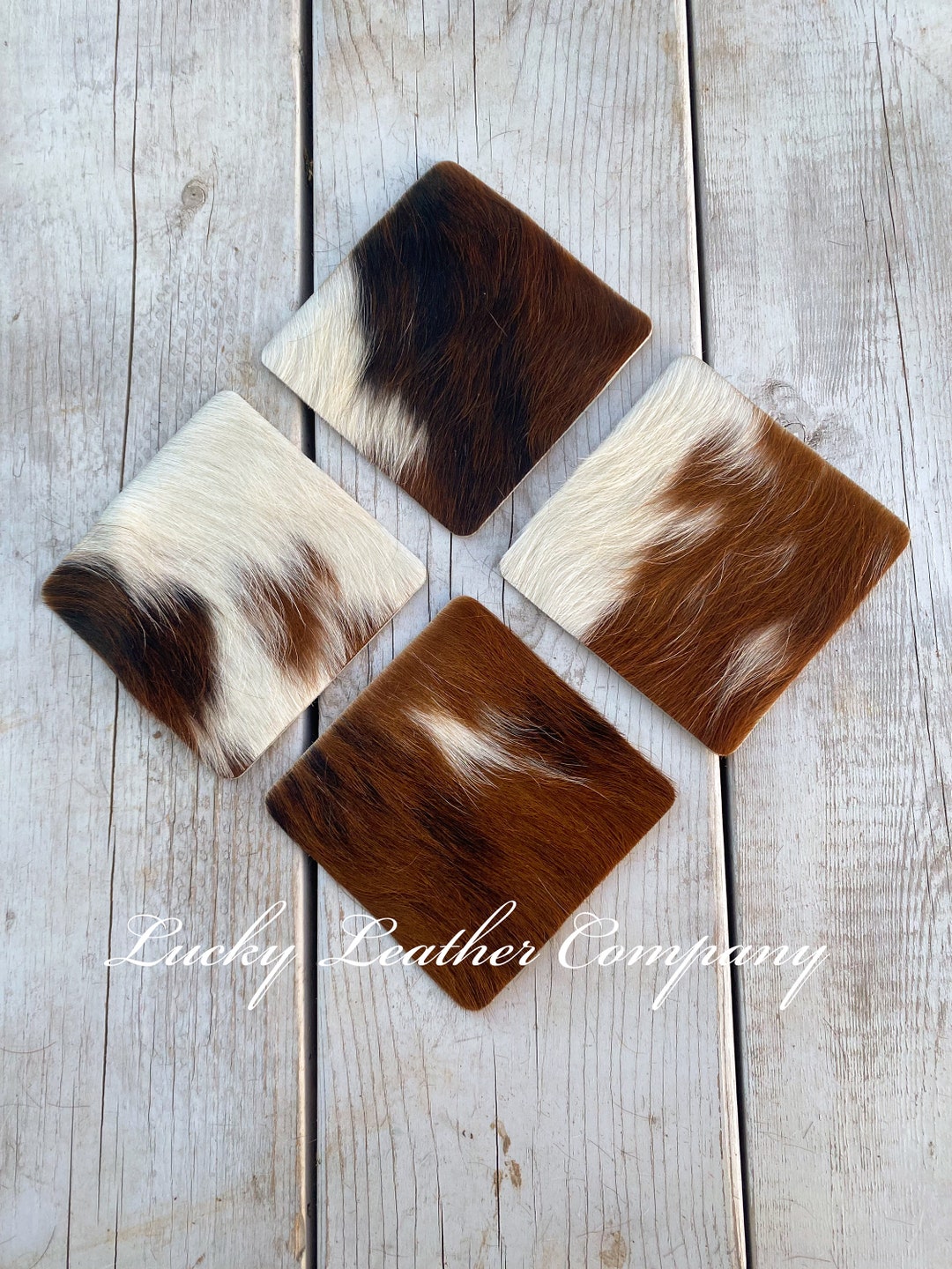 Western Cowhide Square Coasters, Tri Color, Genuine Cowhide, Western ...