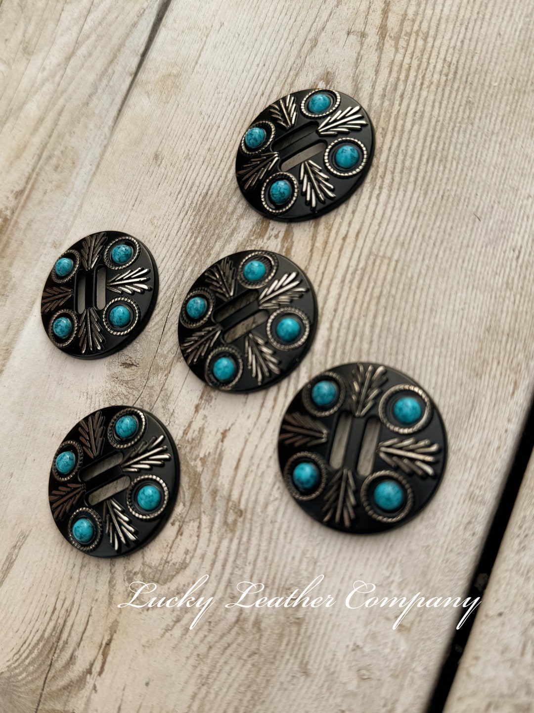 Black & Turquoise Slotted Concho, Replacement Concho, Slotted Western ...