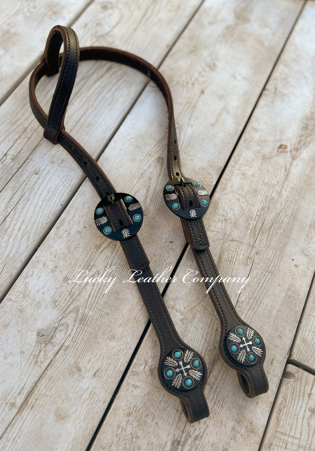 Butter Soft Chocolate Headstall W Turquoise & Silver Hardware, USA Made ...
