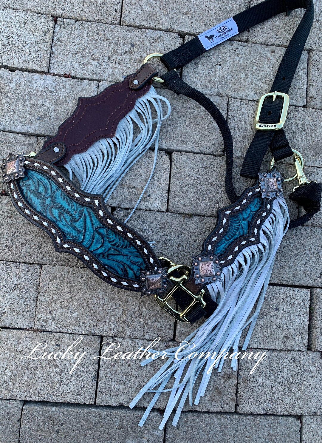 Turquoise Floral Bronc Halter With Fringe, USA Made, Horse Tack, Bronc ...