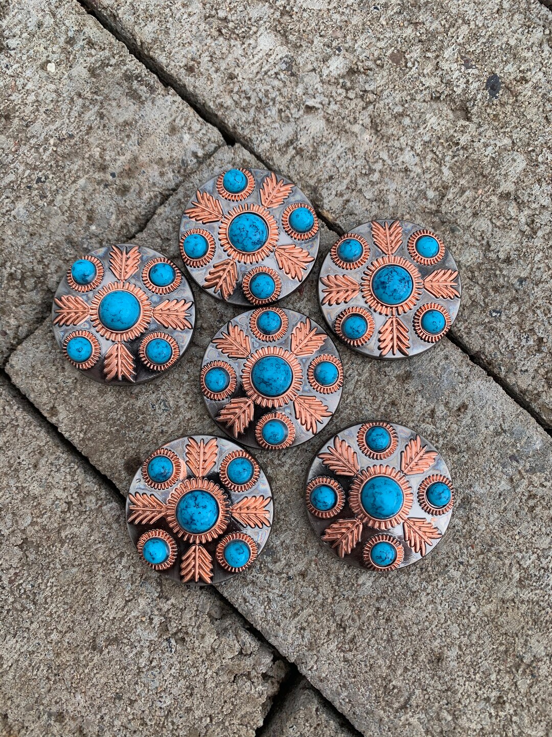 Turquoise Copper Concho, Feathered Concho, Western Concho, Crafting ...