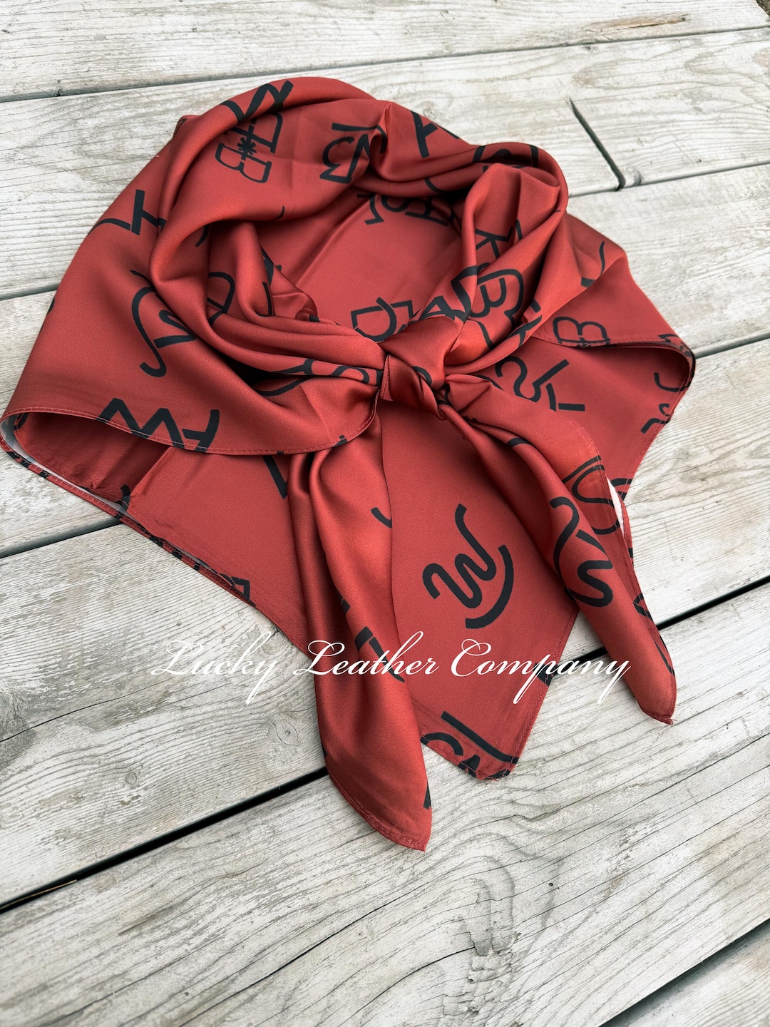 Rust Branded Wild Rag, 35"x 35", Western Boho Wild Rag, Cowboy Wild Rag ...