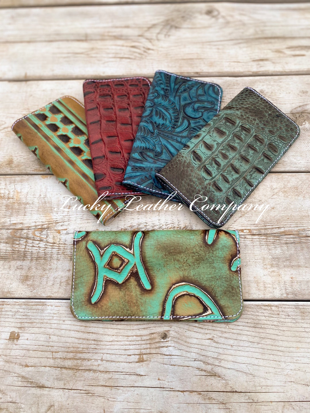 Leather Checkbook Cover, Genuine Embossed Leather, USA Made, Western ...