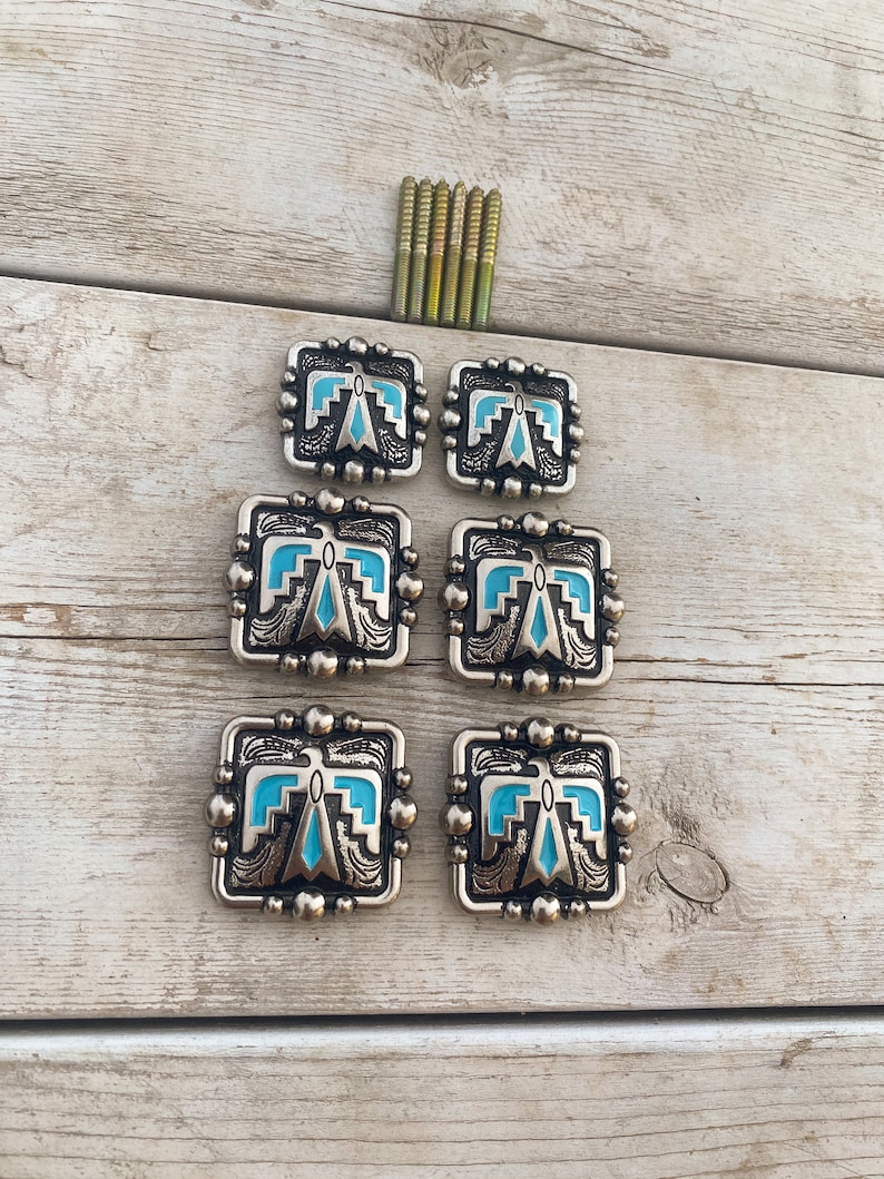 Antique Silver & Blue Thunderbird Saddle Set, Saddle Concho ...