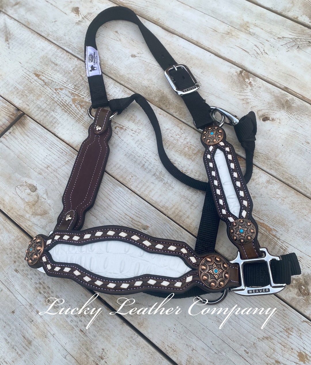 Chocolate & White Gator 3 Piece Bronc Halter, Horse Tack, Halters ...