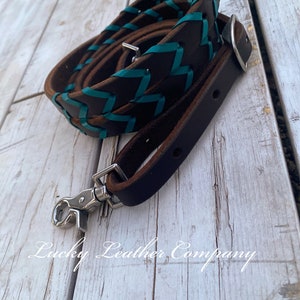 USA Made, Chocolate & Turquoise Laced Barrel Reins, Barrel Racing ...