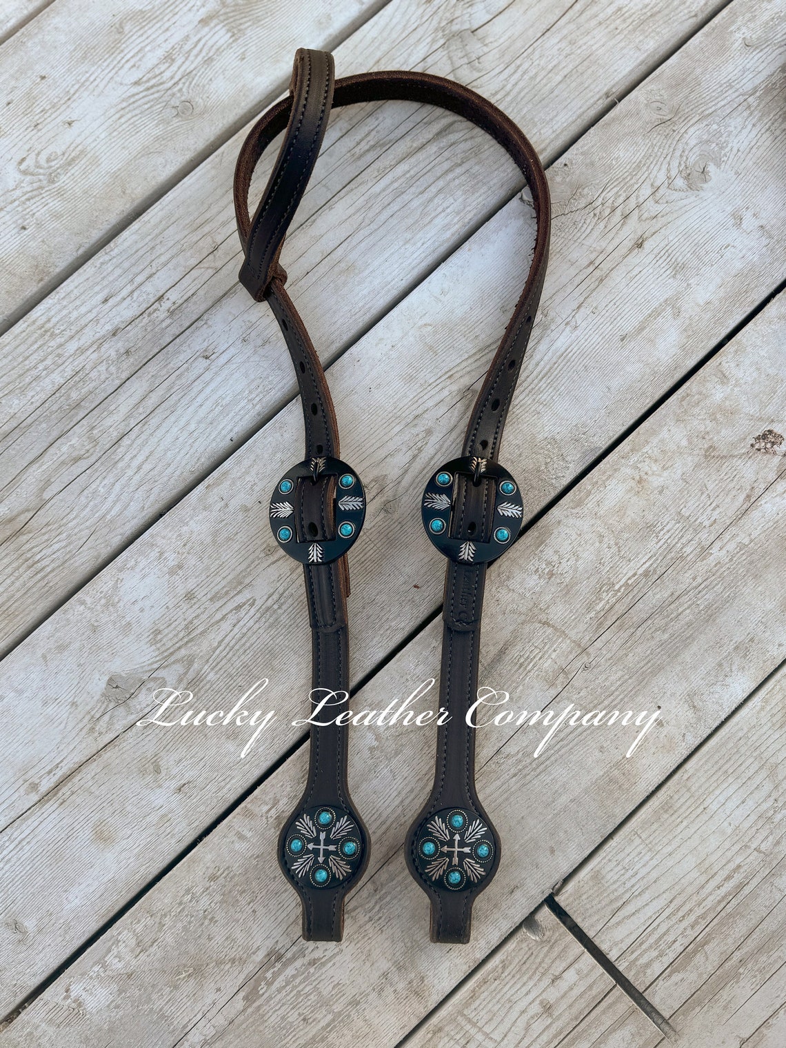 Butter Soft Chocolate Headstall W Turquoise & Silver Hardware, USA Made ...
