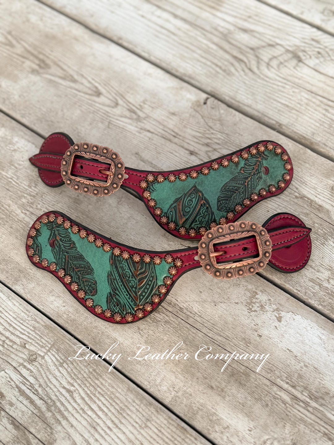 Handmade Plum & Feather Spur Straps, USA Made, Leather Accessories ...