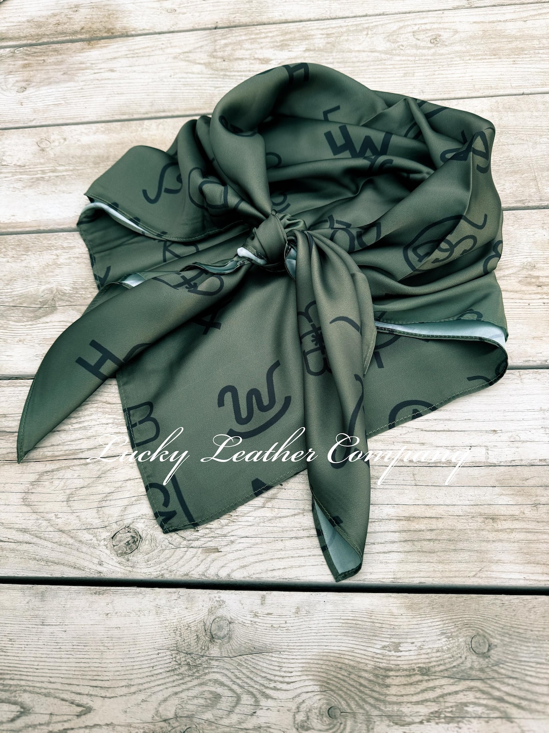 Olive Branded Wild Rag, 35"x 35", Western Boho Wild Rag, Cowboy Wild ...