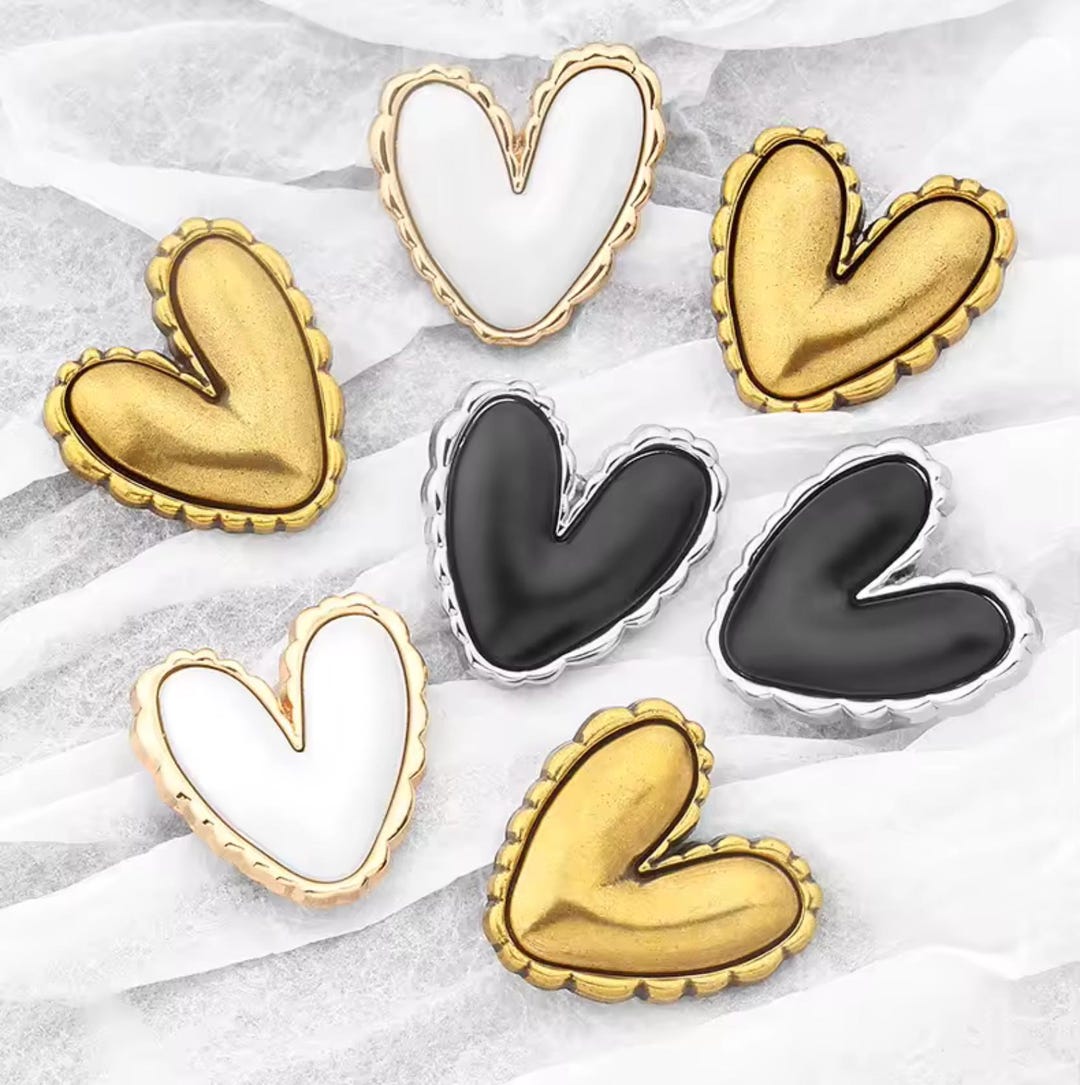 Buttons Love Heart Shaped Metal Buttons/10 Pcs Metal Shank Buttons ...