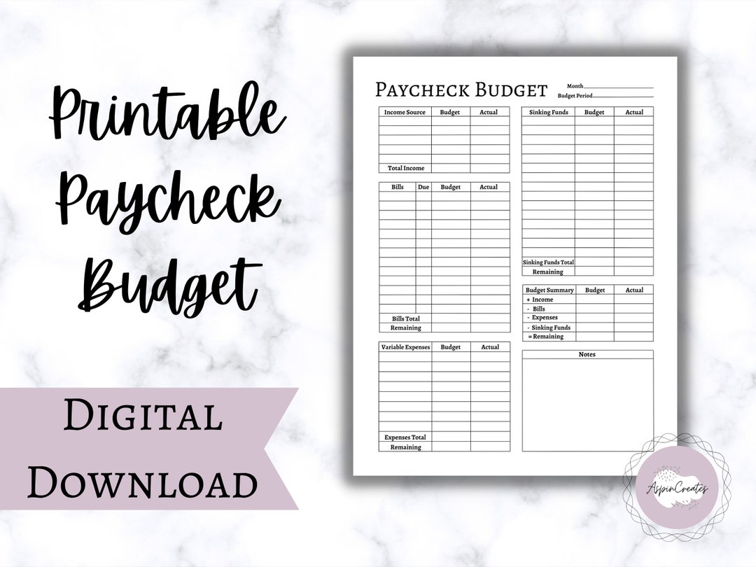 Printable Zero Based Paycheck Budget, Cash Envelope Method, Instant ...