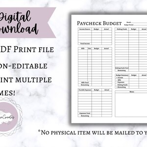 Printable Zero Based Paycheck Budget, Cash Envelope Method, Instant ...