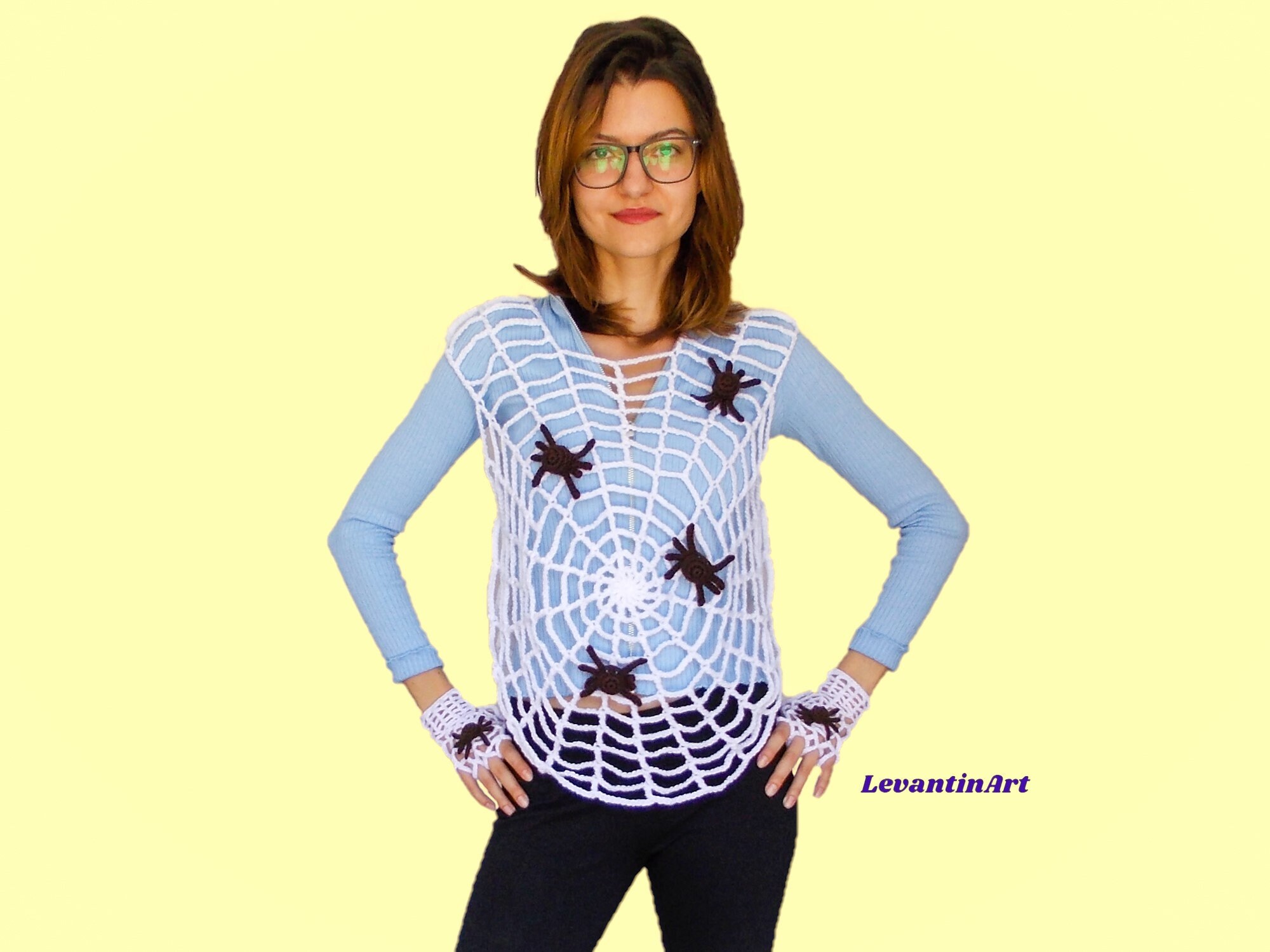 Halloween Outfit Spiderweb With 3D Spiders, Top and Mittens Halloween ...