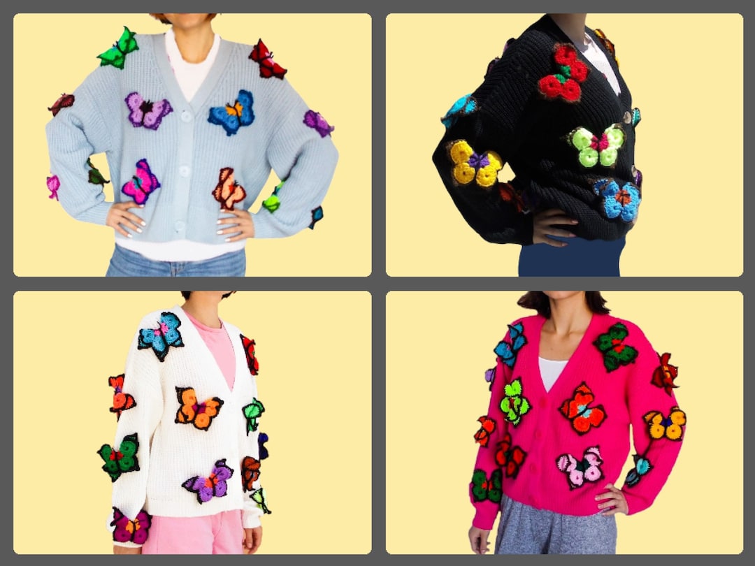 3D Butterfly Women Cardigan. More Color. Multicolor Big Butterflies ...