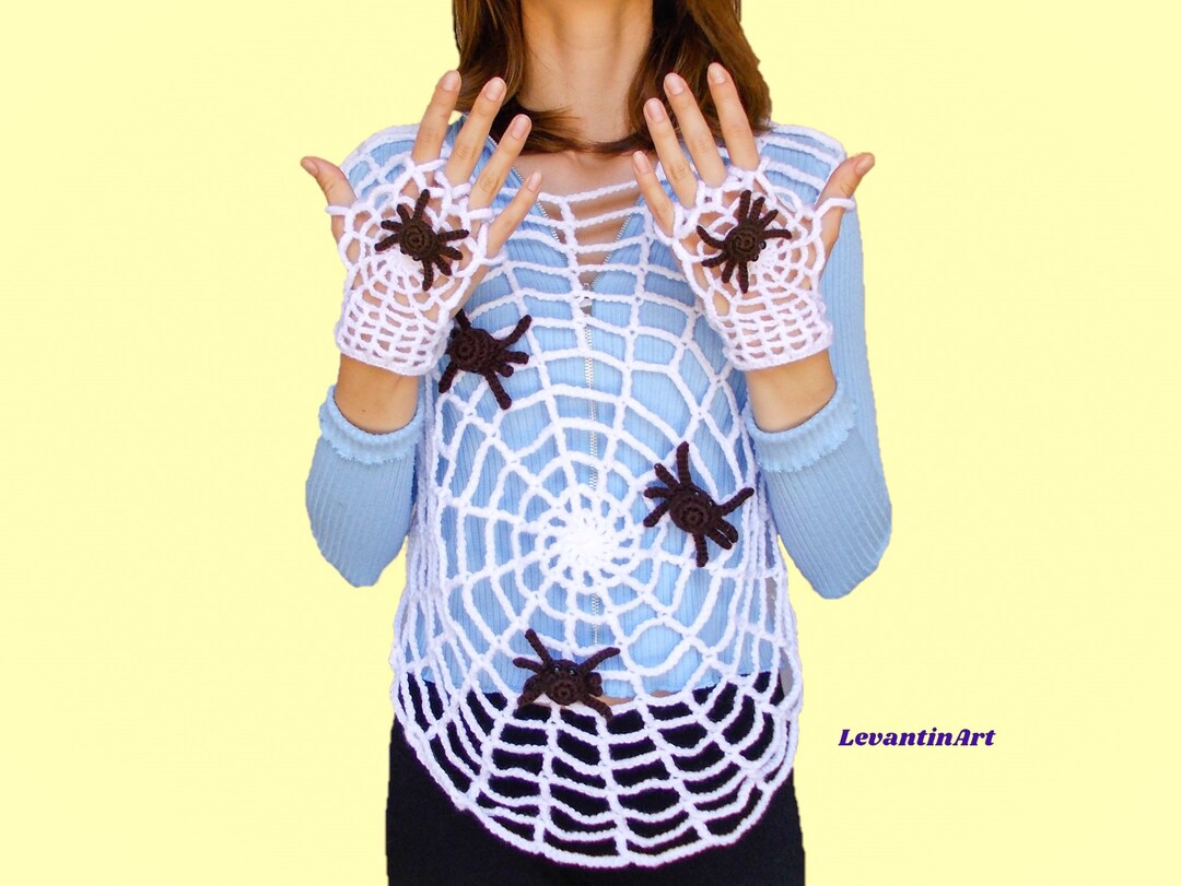 Halloween Outfit Spiderweb With 3D Spiders, Top and Mittens Halloween ...