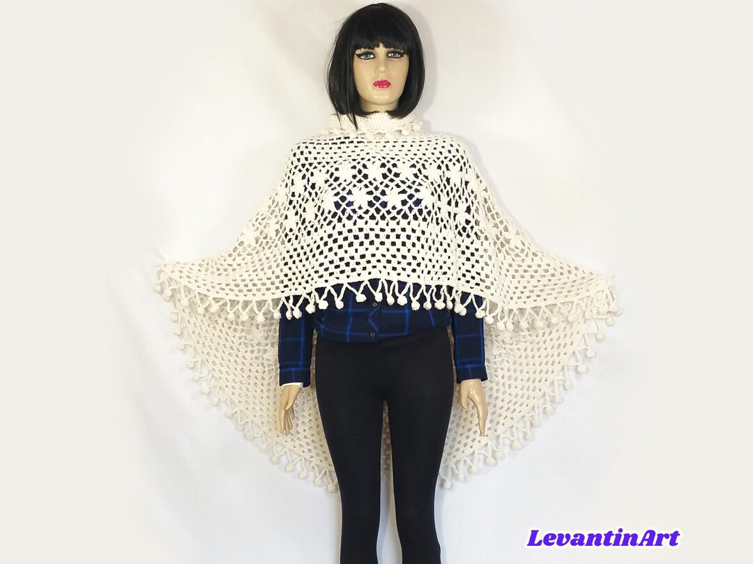 Lace Mandala Poncho/ Unique Asymmetrical Design in White-cream/romantic ...