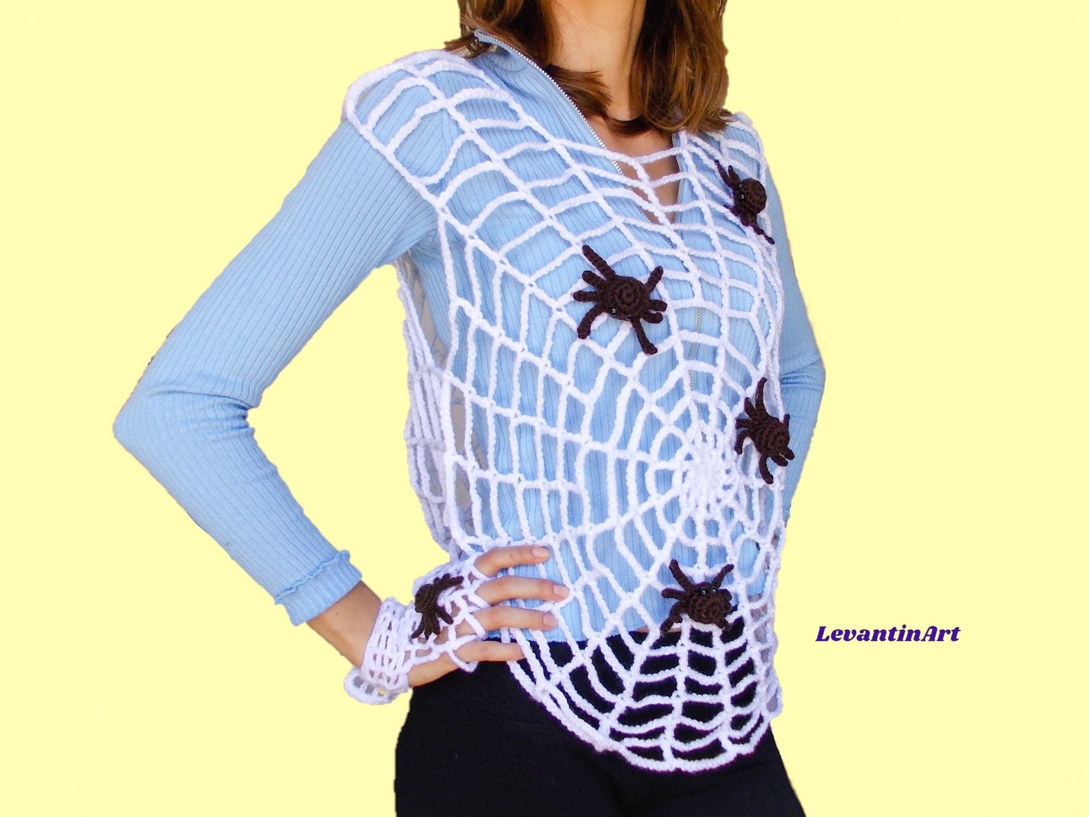 Halloween Outfit Spiderweb With 3D Spiders, Top and Mittens Halloween ...