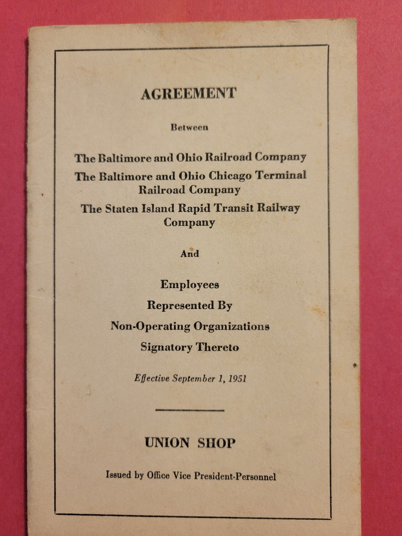 B&O Railroad Labor Agreement From 1951 - Etsy