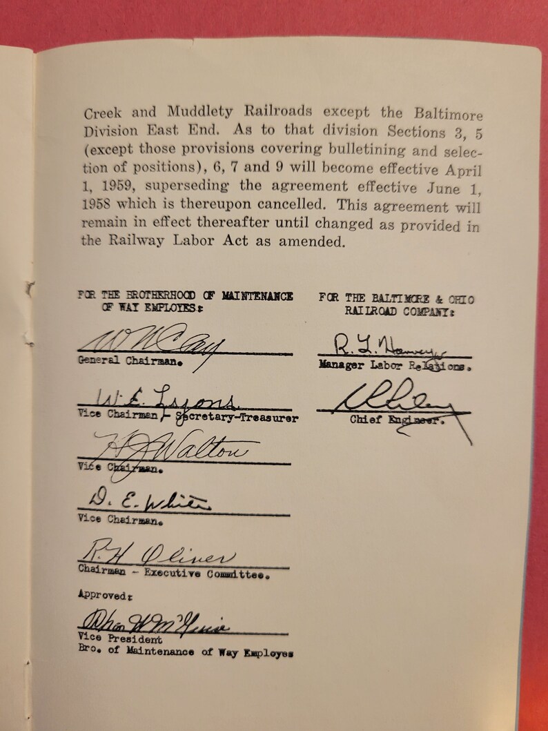 Railroad Labor Agreement From 1959 - Etsy