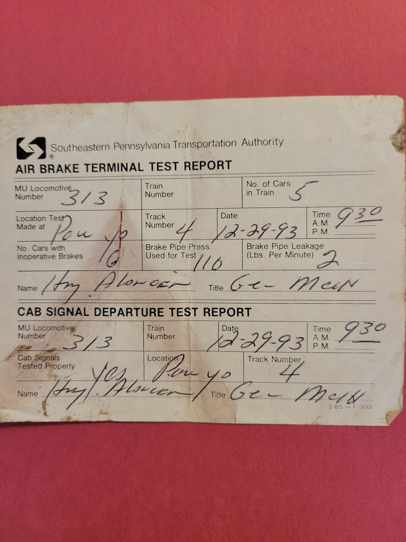 Septa Air Brake Terminal Test Report From 12/29/93 - Etsy