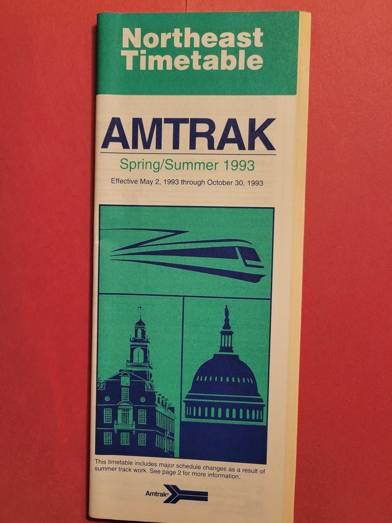 Amtrak Northeast Timetable From Spribg/summer 1993. - Etsy