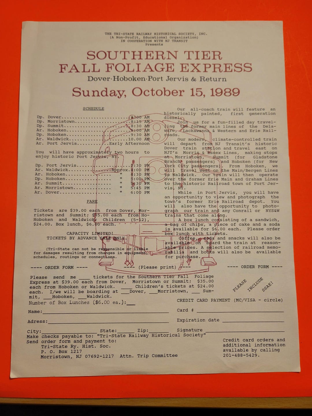 1989 Fall Foliage Express Train Flyer: Dover, Hoboken, Jervis - Etsy