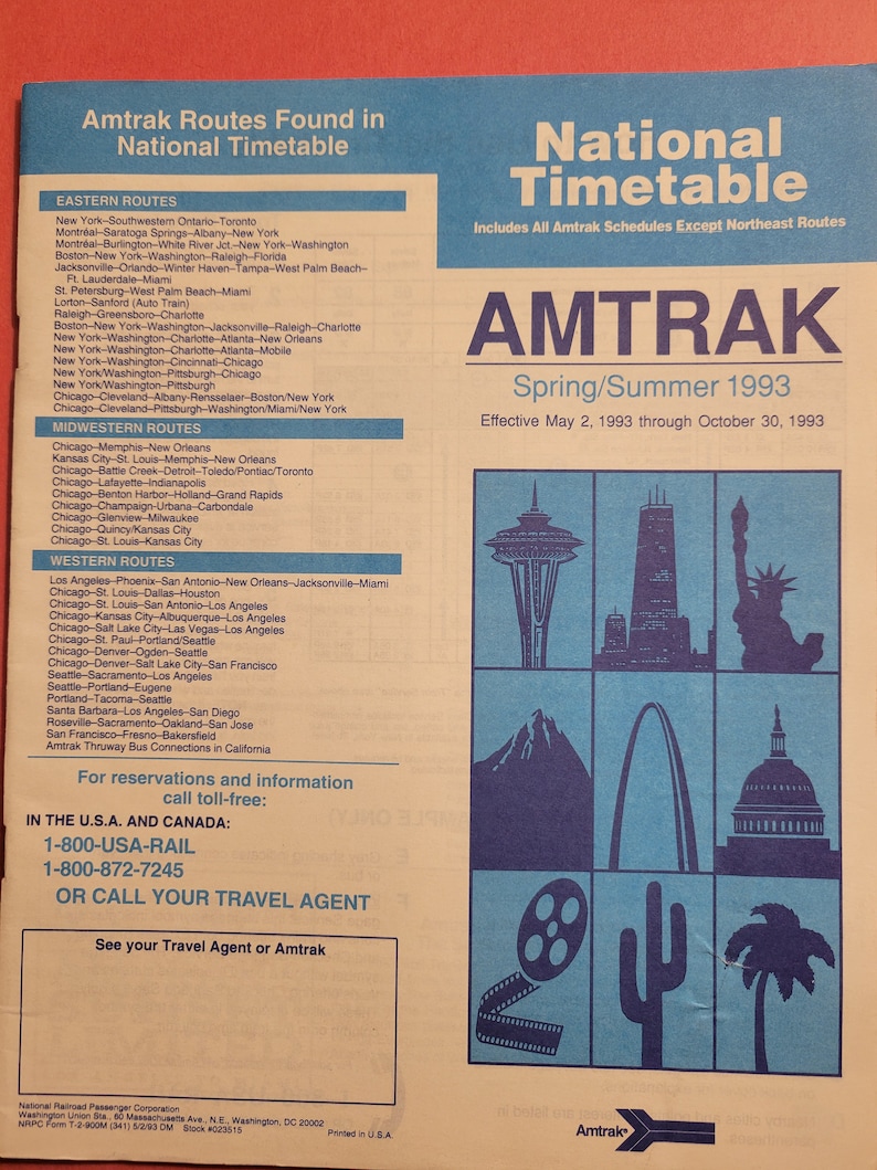 Amtrak National Timetable, Spring/summer 1993 - Etsy