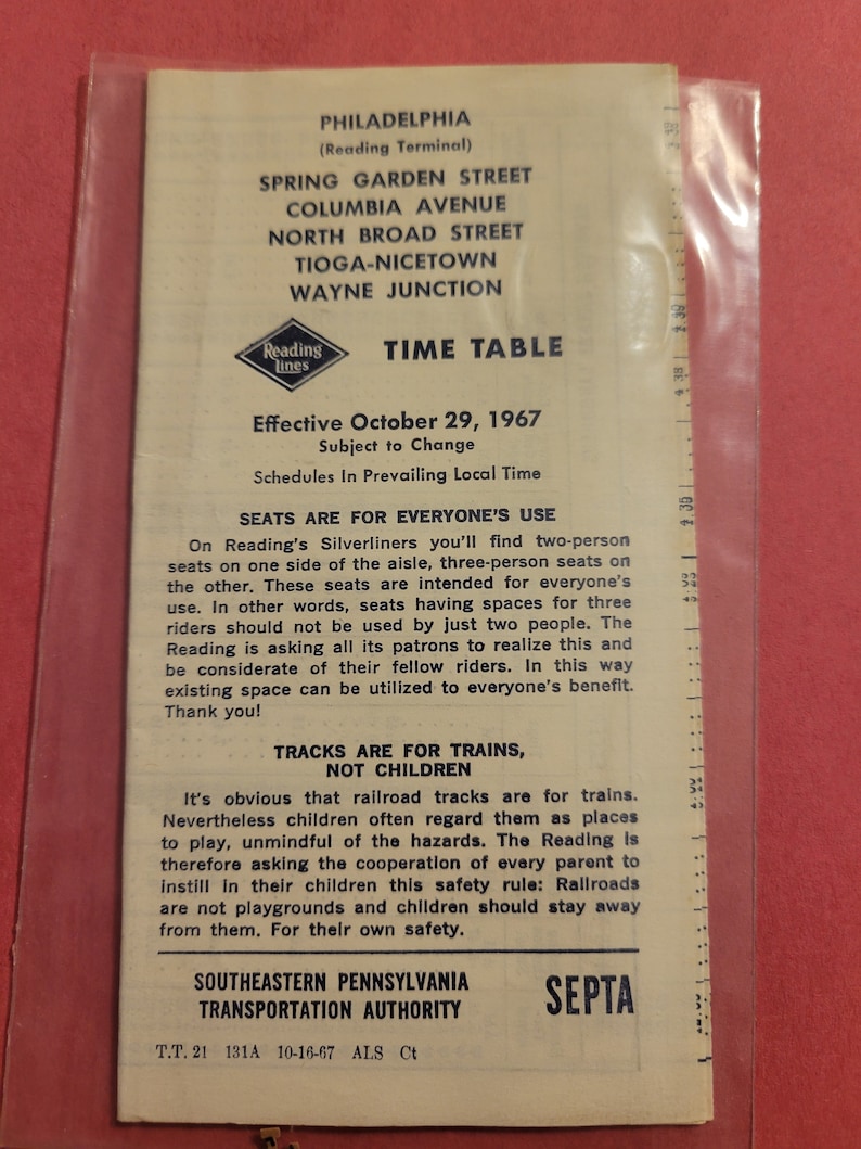 Reading Railroad Train Schedule From 1967 - Etsy