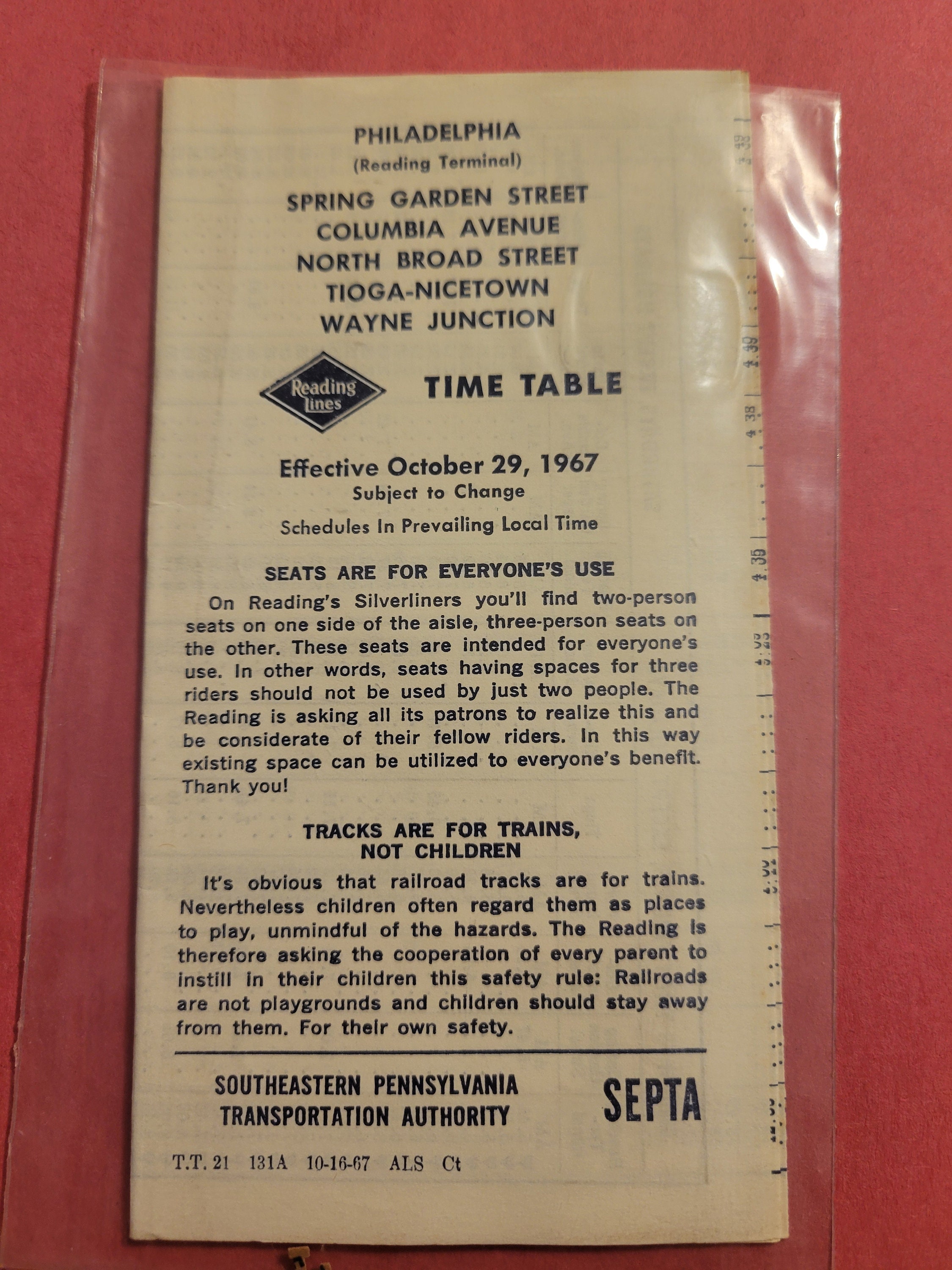 Reading Railroad Train Schedule From 1967 - Etsy