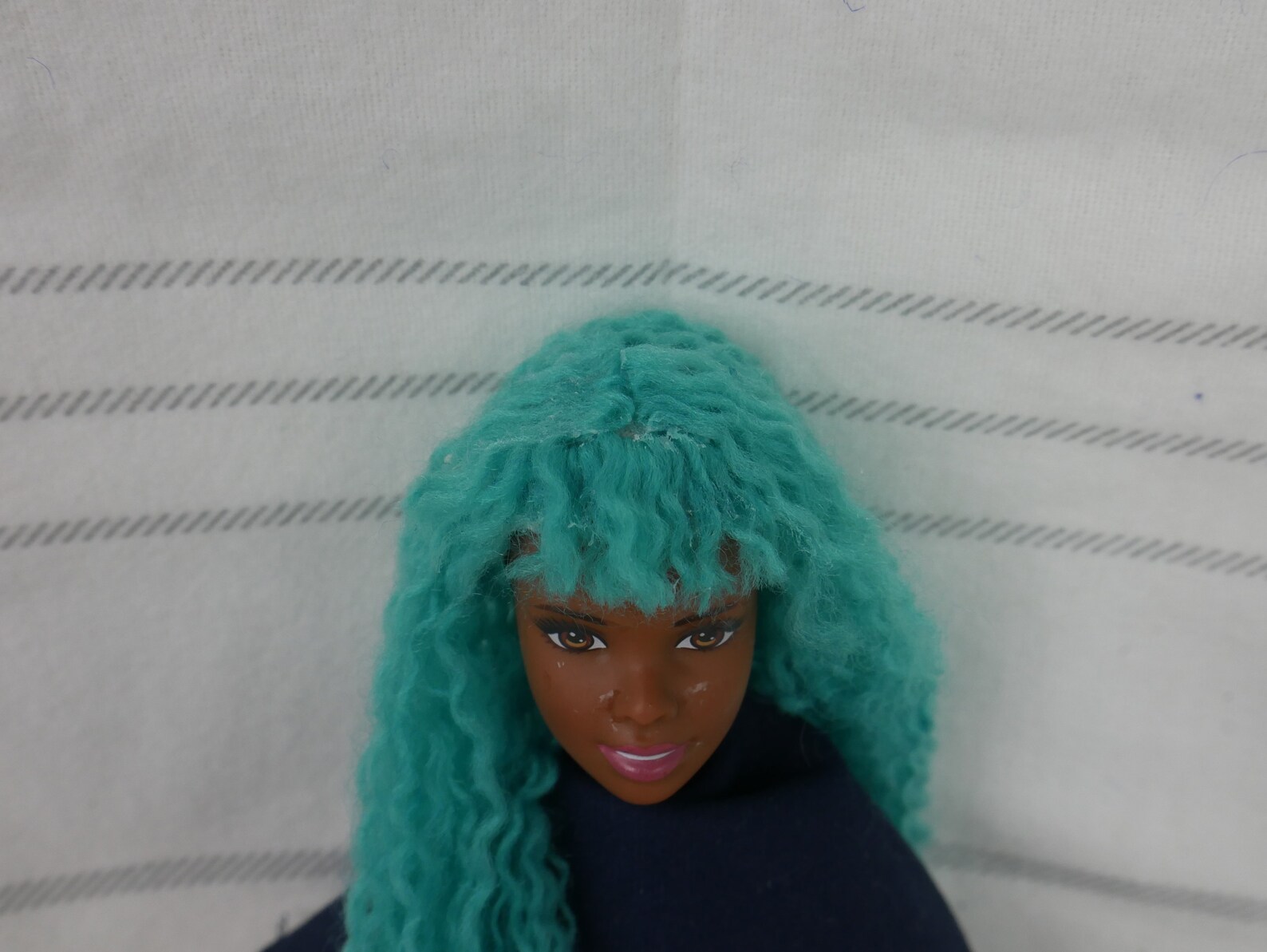 Turquoise Curly Yarn Doll Wig With Bangs - Etsy