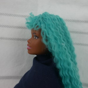 Turquoise Curly Yarn Doll Wig With Bangs - Etsy
