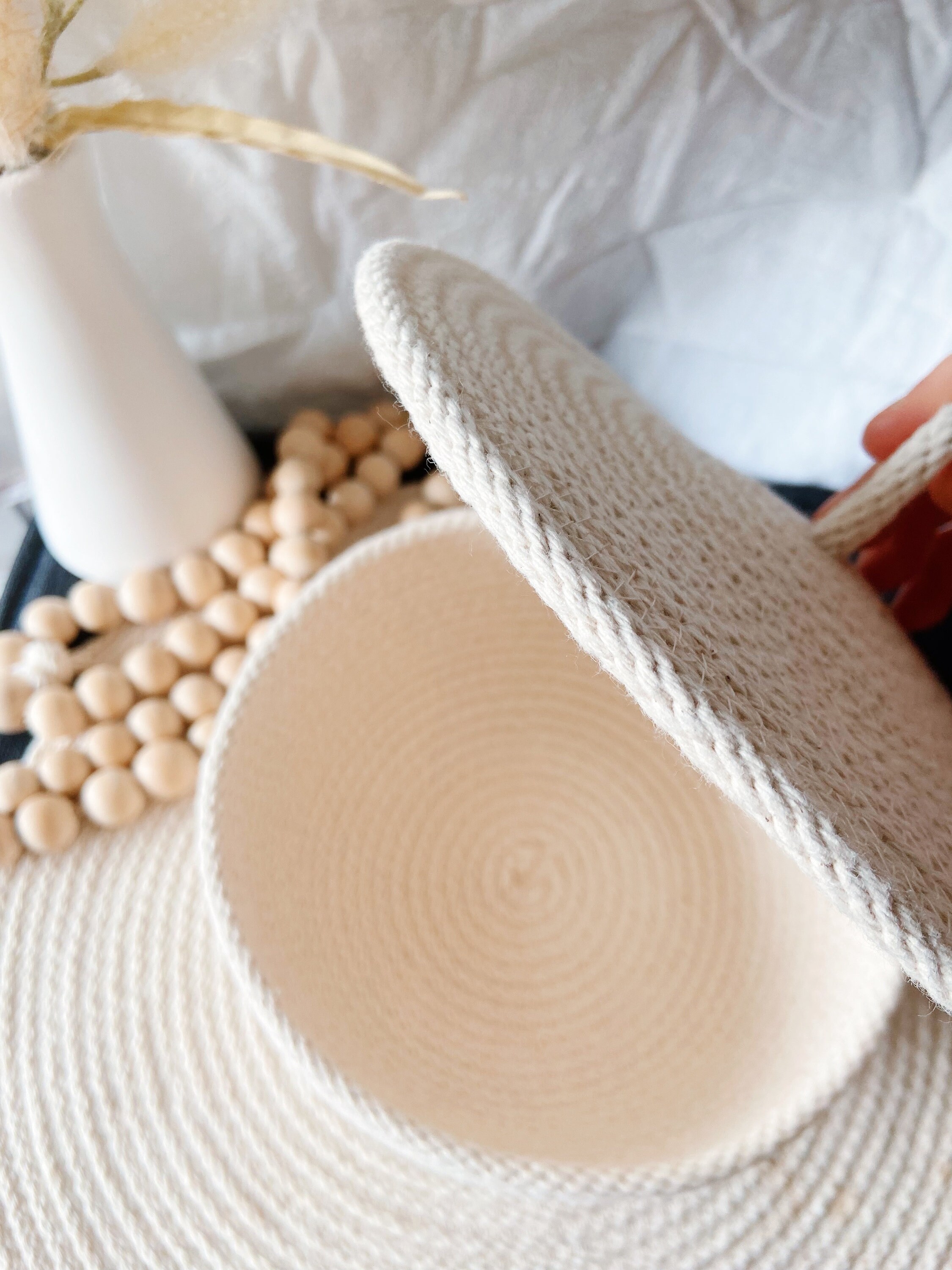 Cotton Rope Basket With Lid, Farmhouse Basket, Rope Basket, Basket With ...