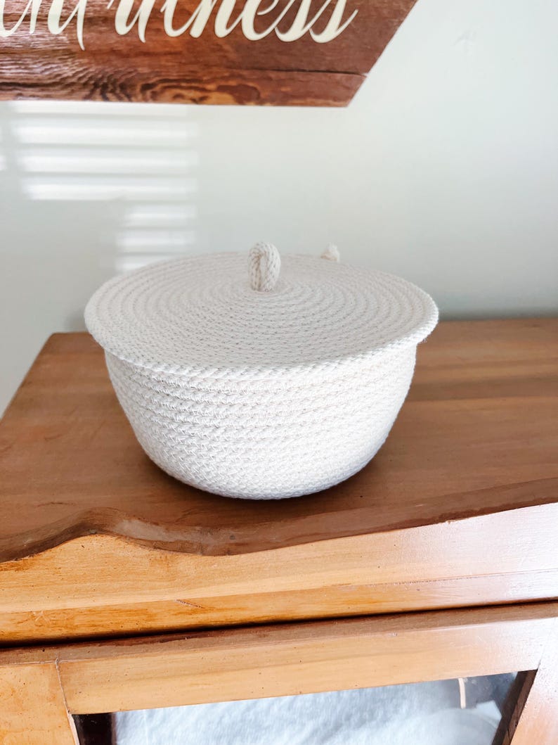 Cotton Rope Basket With Lid Farmhouse Basket Rope Basket Basket With ...