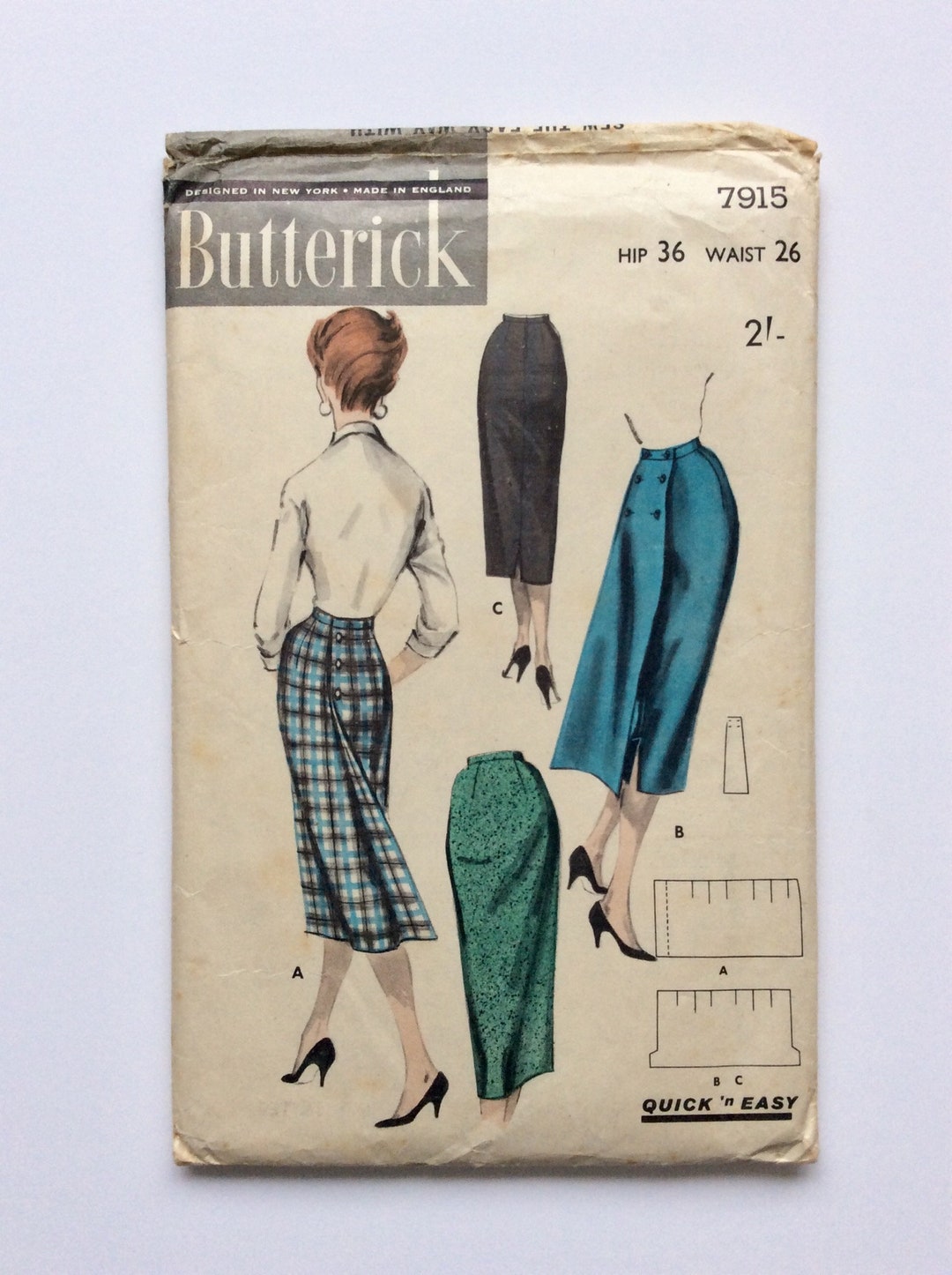 1950s Butterick Skirt Sewing Pattern 7915 Waist 26 - Etsy