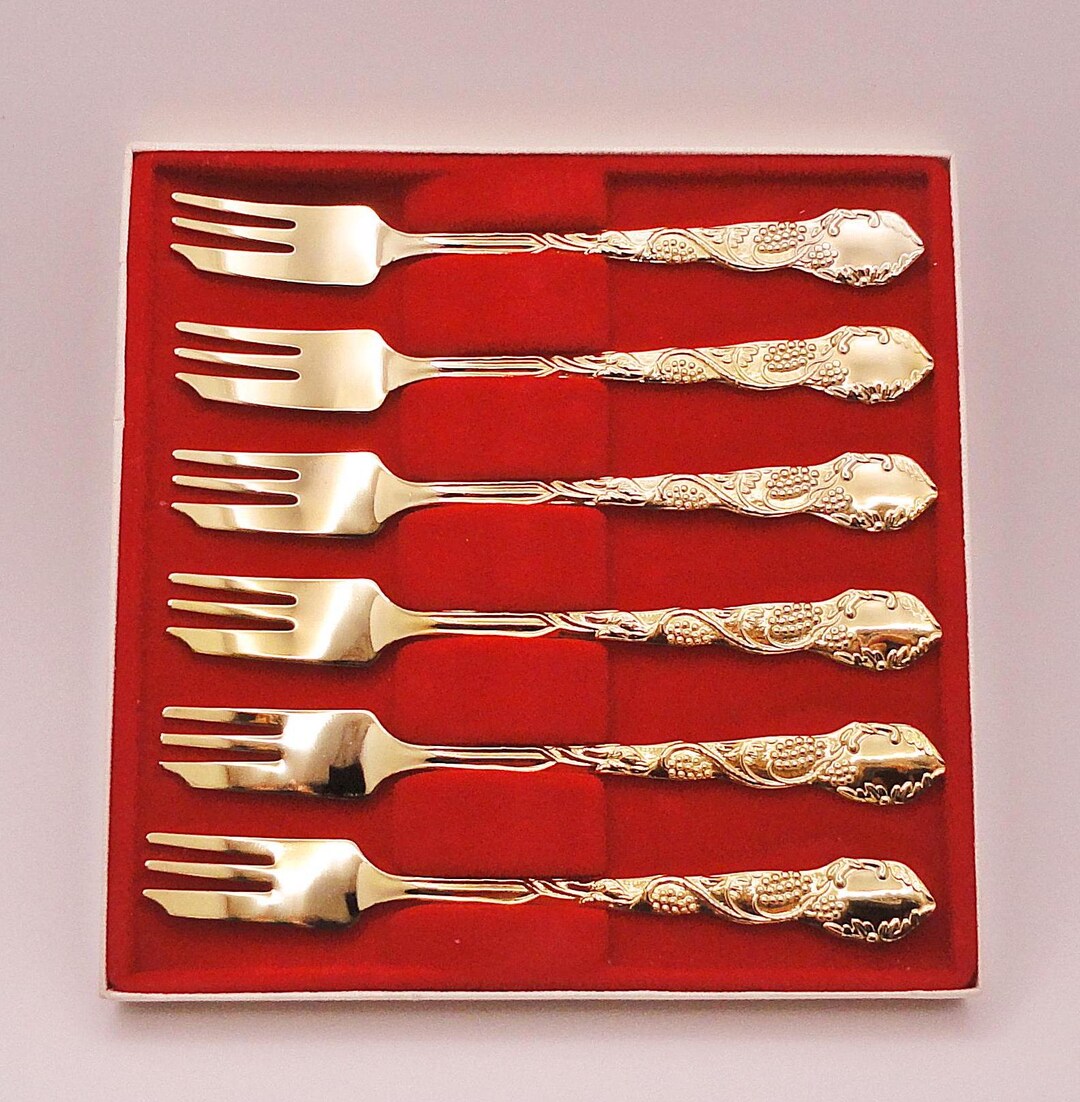 24K Gold Plated Vintage Set of 6 Cake Forks Made in Sweden by Scandia ...
