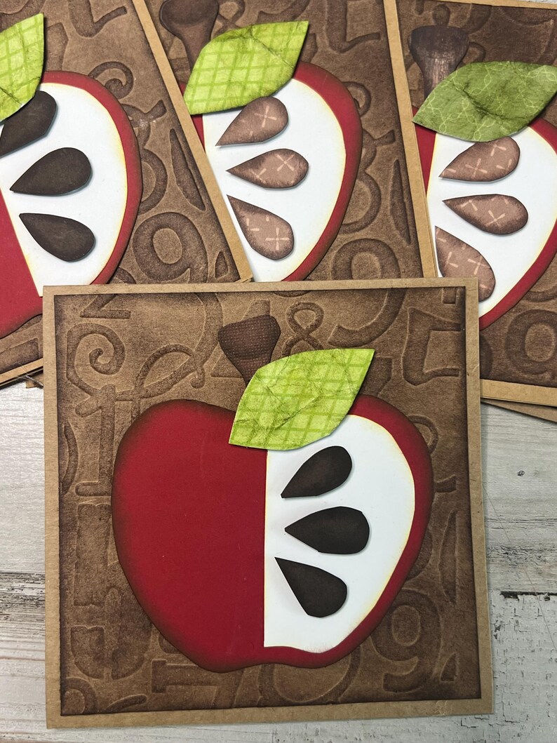Handmade Apple Teacher Card, Embossed Number Background - Etsy