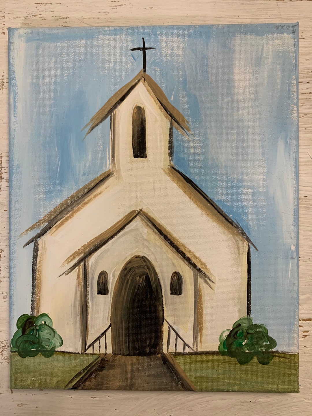 Hand Painted Church Canvas Art: Farmhouse Christian Decor - Etsy