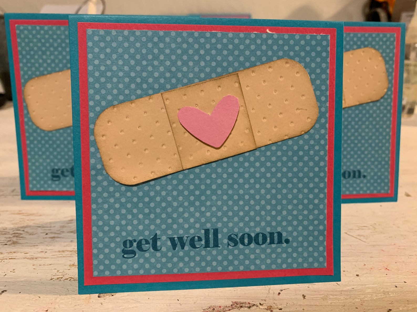 Handmade Get Well Card: Heart Bandaid, Embossed Dots - Etsy