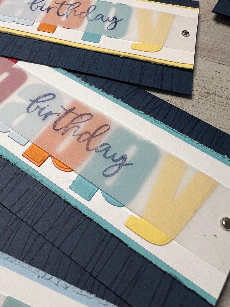 Handmade Happy Birthday Card: Pastel Vellum, Navy Blue - Etsy