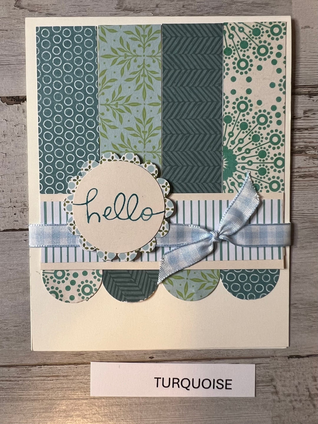 Handmade Hello Card: Circle & Scallop Design - Bashful Blue Ribbon - Etsy
