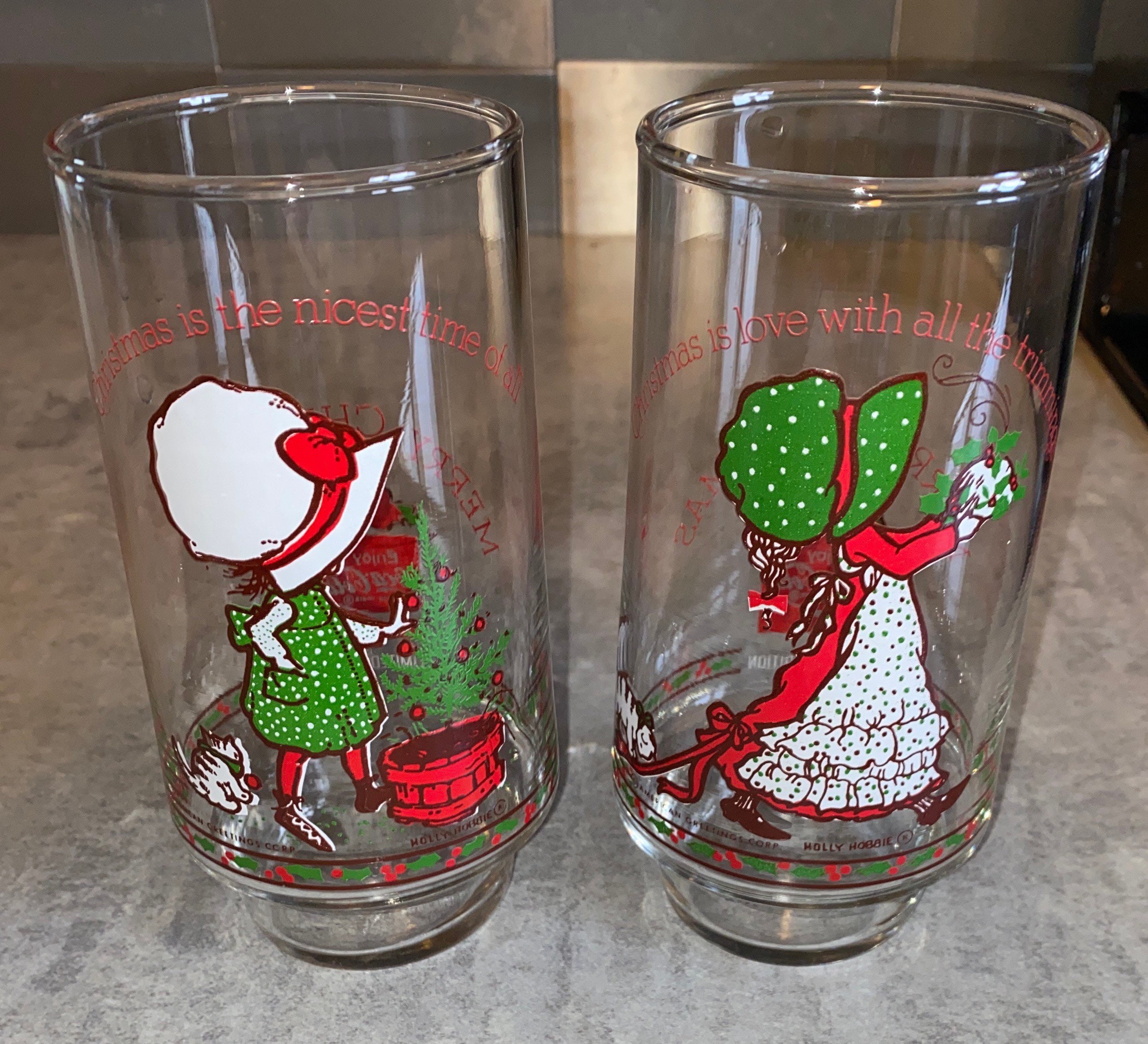 Vintage Holly Hobbie Coca Cola Christmas Glasses Etsy De