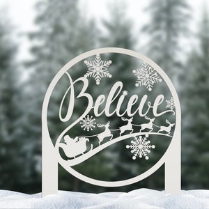 Metal Believe Yard Stake Sign, Outdoor Christmas Decor, Santa With ...